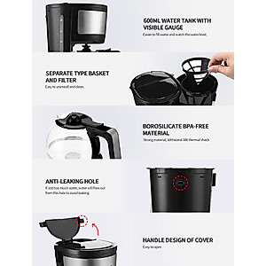 Gevi 4-Cup Coffee Maker with Auto-Shut Off, Small Drip Coffeemaker Compact Coffee Pot Brewer Machine with Cone Filter, Glass Carafe and Hot Plate, Stainless Steel Finish