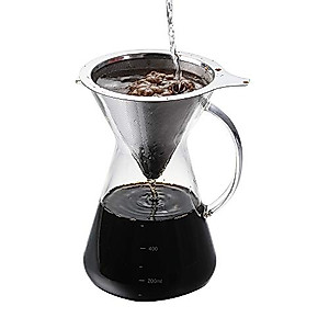 stlend Pour Over Coffee Maker Set-4 cup Borosilicate Glass Carafe with Reusable Stainless Steel Paperless Filter/Dripper, Manual Coffee Dripper for Home (21 oz/600 ml)