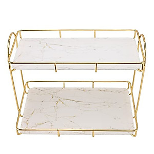 YWBL-WH 2 Tier Cosmetic Storage Shelf Bathroom Countertop Organizer Makeup Organizer Shelf Vanity Organizer Rack