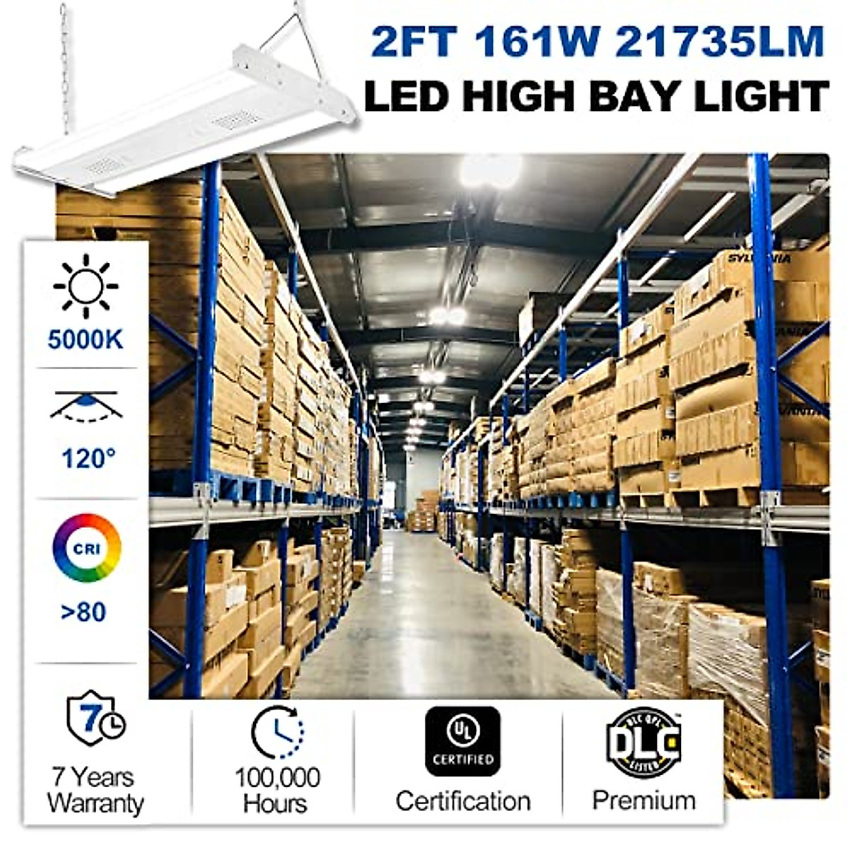 ELECALL Linear LED High Bay Light 21735LM 161W 2FT 5000K (600W HPS Eqv.) Warehouse Light for Workshops Garages Shop, Hanging and FlushMount, 0-10V Dimmable, UL DLC,6 Lamp Fluorescent Replacement