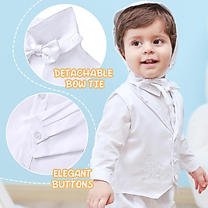 Booulfi Baptism Christening Outfits for Boys, Baby Boy Christening Church Outfit Baptism Gifts 6 Pieces Baby Boy Clothes 0-3 Months Formal Gentelman Baby Suit