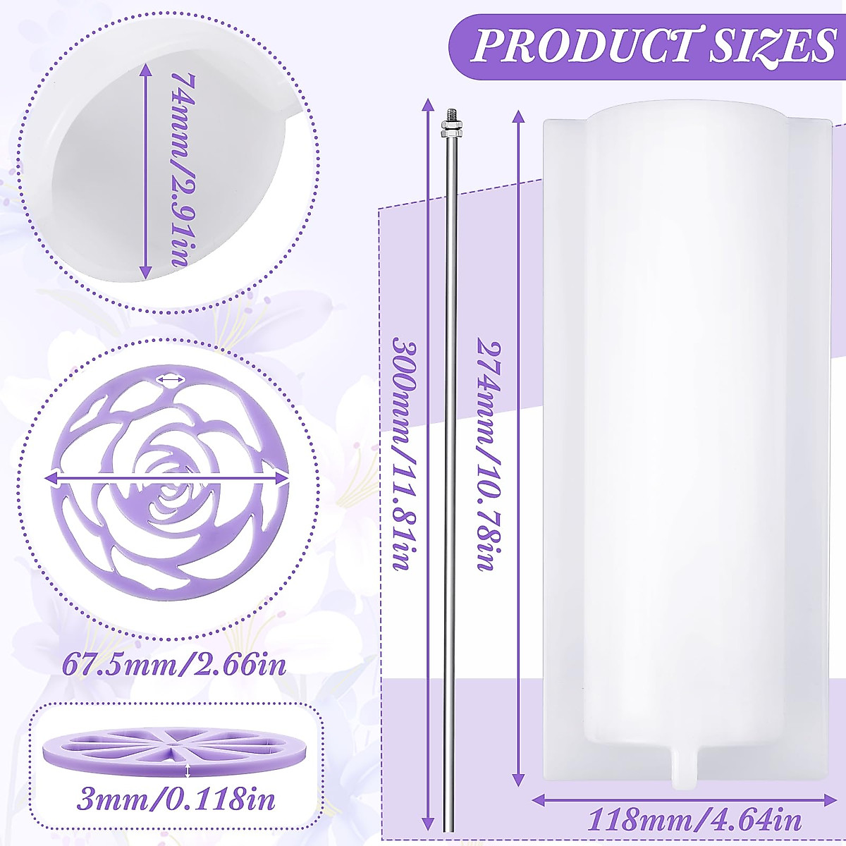 12 Pcs Soap Kaleidoscope Pull Through Mold Big Silicone Tube Column Mold Soap Embed Molds Soap Making Supplies with 10 Flower Templates Swirl Tool 11.8'' Stick for DIY Soap Candle Cake Making Supplies