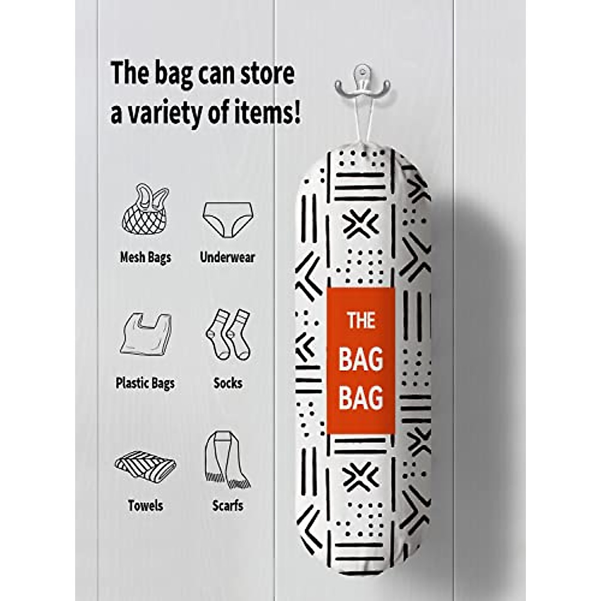 XIKAINUO Funny Geometric Pattern Kitchen Grocery Bag Storage Holder, Washable Canvas Grocery Shopping Bags, Hanging Trash Bag Dispensers, Home Kitchen Bathroom Decor for Women Mom Grandma Gift