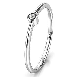 Kobelle Sz 8.0 Solid 10K White Gold Bezel Set Diamond Wedding Engagement Ring
