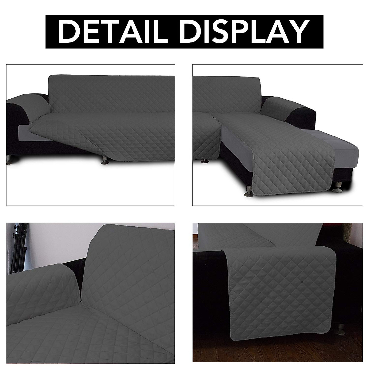 Easy-Going Sectional Couch Covers for Dogs L Shape Sofa Cover Reversible Sofa Slipcover Chaise Lounge Cover Furniture Protector Cover for Pets Dog Cat (Large, Dark Gray/Dark Gray)