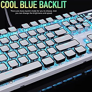 Camiysn Typewriter Style Mechanical Gaming Keyboard, White Retro Punk Gaming Keyboard with RGB Backlit, 104 Keys Blue Switch Wired Cute Keyboard, Uique Square Keycaps for Windows/Mac/PC
