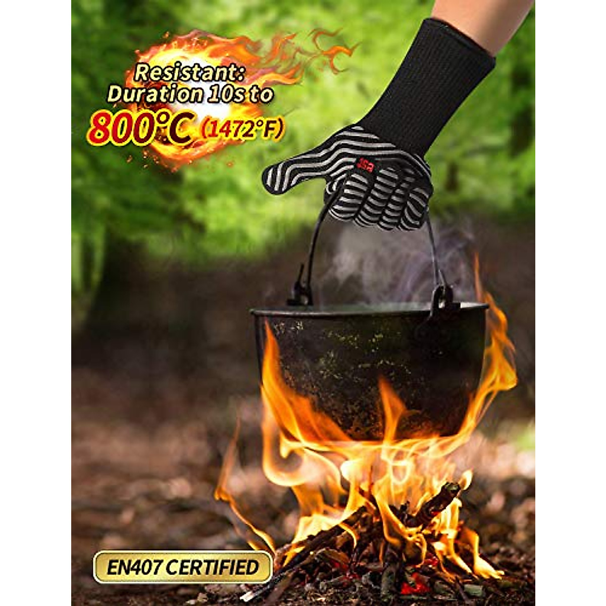 WEEDABEST Hot BBQ Gloves Heat Resistant Kitchen Oven Mitts Professional Long Heat Resistant Cooking Gloves for Grill,Grilling,Smoker,Barbeque,13.5 inch-Gray