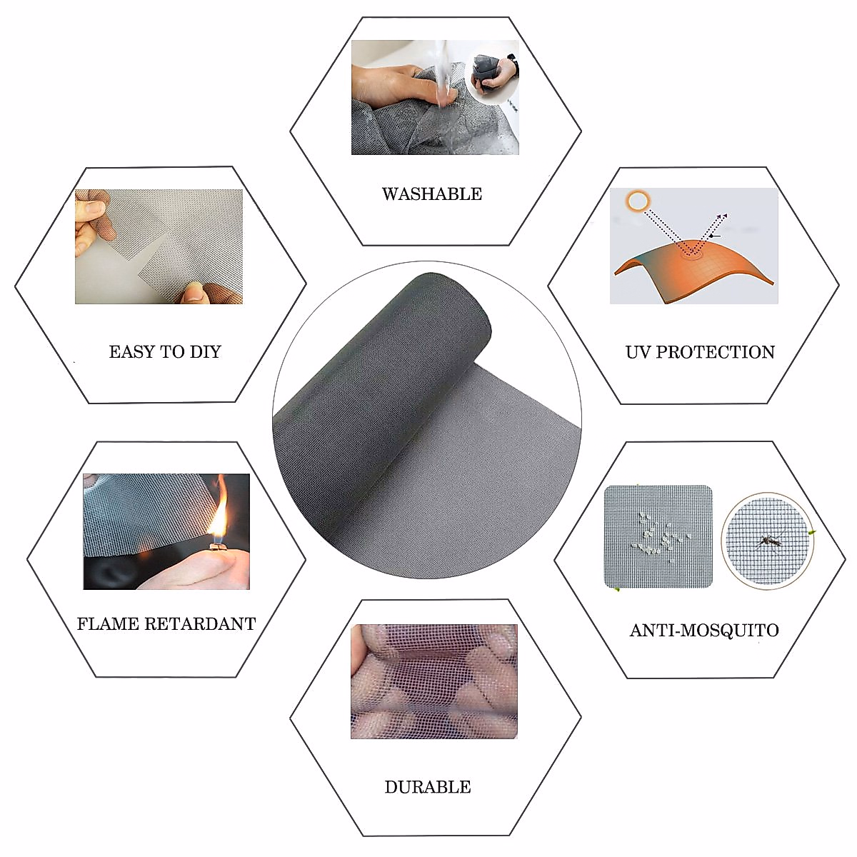 Senneny 59" x 106" Adjustable Window Screens, DIY Custom Fiberglass Screen Mesh, Window Screen Replacement for Windows Doors and Patio Screens, Premium Pet Screen (59" x 106", Grey)