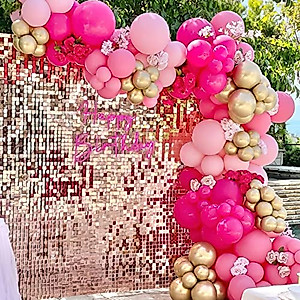 Pink Balloon Garland Arch Kit-122Pcs Hot Pink and Gold Balloons Different Sizes for Barbie Princess Themed Birthday Girl's Baby Shower Bridal Shower Wedding Valentine Party Decorations