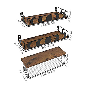 PHAREGE Moon Phase Bathroom Shelves Over Toilet Brown, Decorative Floating Shelves for Wall Set of 3, Toilet Paper Towel Storage Shelves