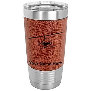 LaserGram 20oz Vacuum Insulated Tumbler Mug, Helicopter 2, Personalized Engraving Included (Faux Leather, Basketball Style)