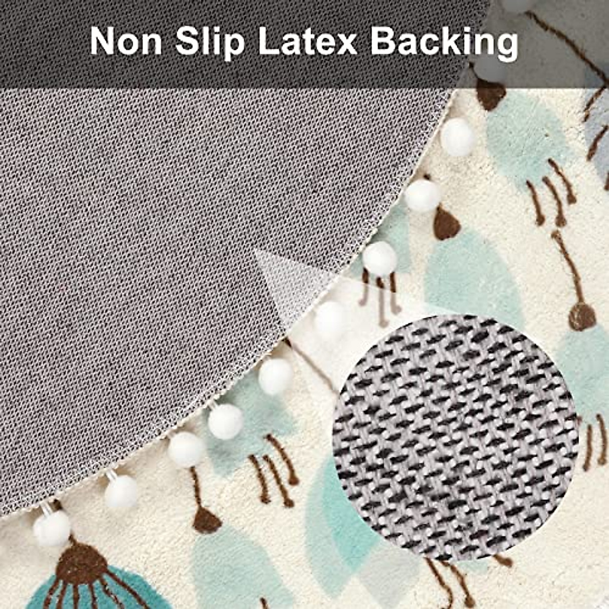 Uphome Round Rug for Bedroom 4' Circle Cute Area Rug with Pom Poms Fringe Floral Plant Washable Throw Rugs Non-Slip Soft Floor Mats for Entryway Laundry Living Room Kids Room Nursery