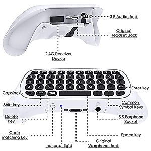 MENEEA Controller Keyboard for Xbox Series X/Series S/One/S/Controller, Mini Game Chatpad Keypad with Audio/3.5mm Headset Jack & 2.4Ghz Receiver Accessories for for Xbox Series X/S Game Controller
