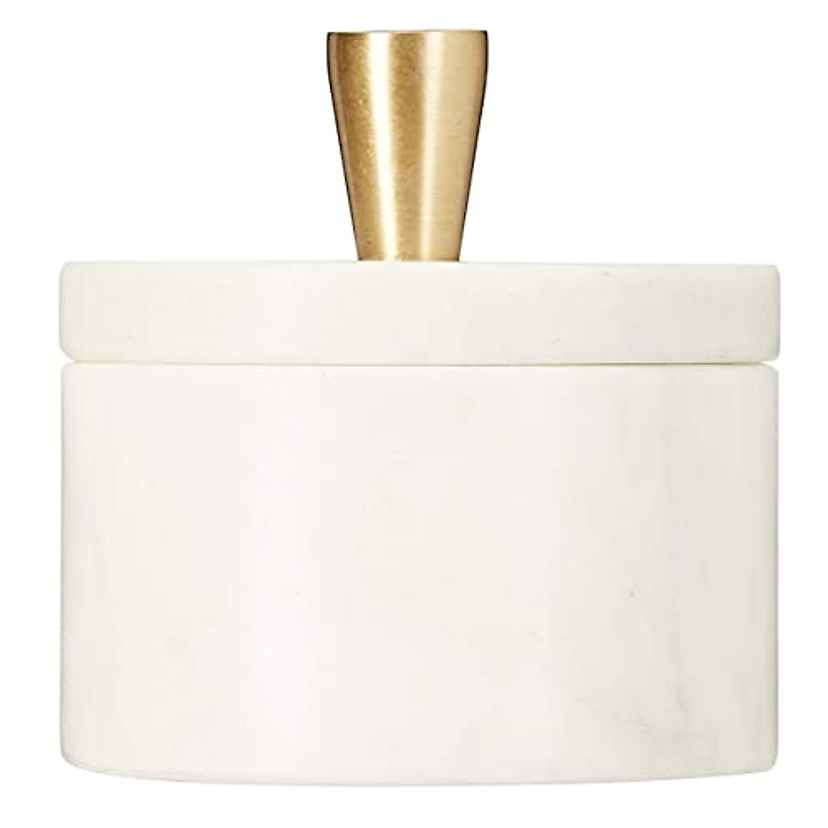 Queenza White Marble Salt Cellar with Lid and Brass Knob, 3 Inch Salt Box