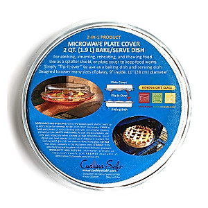 Cuchina Safe 2-in-1 Cover ‘n Cook Vented Glass Microwave Plate Cover and Baking Dish; Easy to Grip for Baking and Serving