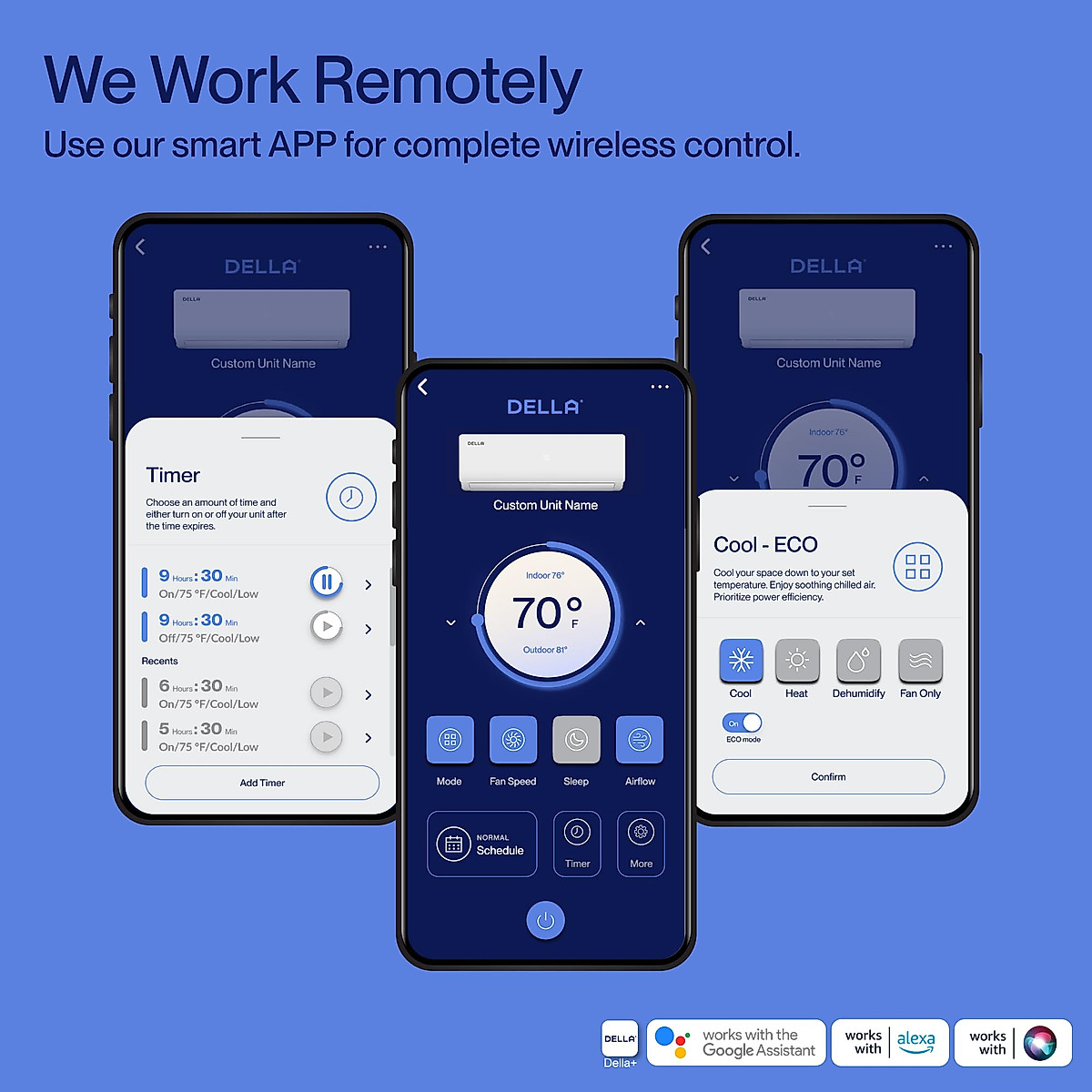 Della 36K BTU (9K 12K) ODU Quad 4 Zone 19 SEER2 208-230V Cools Up to 1750 Sq.Ft, Works with Alexa, Wifi Energy Efficient Multi Zone Mini Split Air Conditioner Pre-Charged Heat Pump Full Set