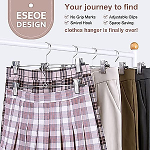ESEOE Pants Hangers with Clips, Pants Hangers Space Saving, Non Slip Adjustable Clip Skirt Hangers, Metal Adult Kids Hangers for Closet Skirt Shorts Trouser Leggings (20 Pack)