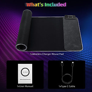 RGB Gaming Mouse Pad with Wireless Charging 10W, 31.5"x11.8" X-Large Desk Mat Protector, [9 Light Modes] [Light Switch] [Non-Slip Rubber Base] [Waterproof] Keyboard Mat