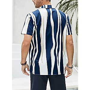 JMIERR Men's Button Up Hawaiian Shirt Tropical Floral Short Sleeve Mens Beach Shirts Summer Vacation Shirts with Pockets, US 40(M), Sky Blue