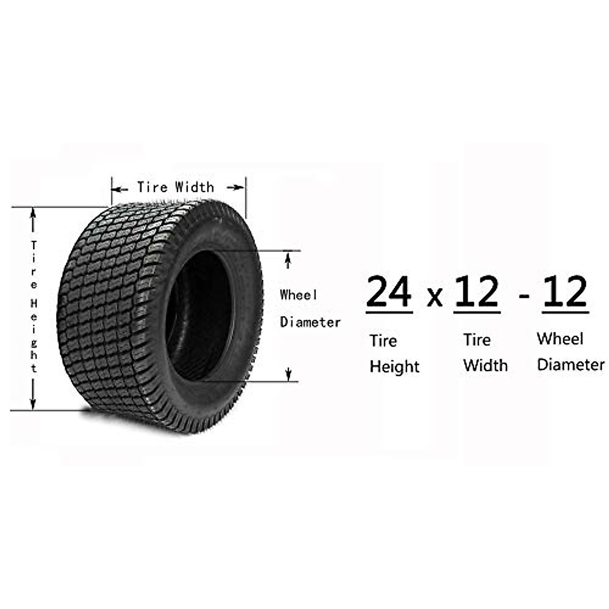 SUNROAD 2pcs 24x12.00-12 8PR Turf Tires Replacement for Lawn & Garden Mower Lawnmower Golf Cart Turf Tread Tubeless