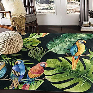 ALAZA Parrot Bird Tropical Palm Tree Leaves Watercolor Area Rug Rugs for Living Room Bedroom 7' x 5'