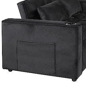 Convertible Sofa Couch with Pull-Out Sleeper,Adjustable Loveseat Armchair Single Bed Chair with Cup Holder,USB Port,Side Pocket&Pillows for Living Room/Apartment/Office/Studio/Small Place