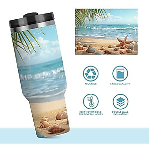 FRCSDIY Beach Starfish Insulated Tumbler with Handle and Straw Lid,40oz Leakproof Stainless Steel Cup BPA-Free Water Bottle