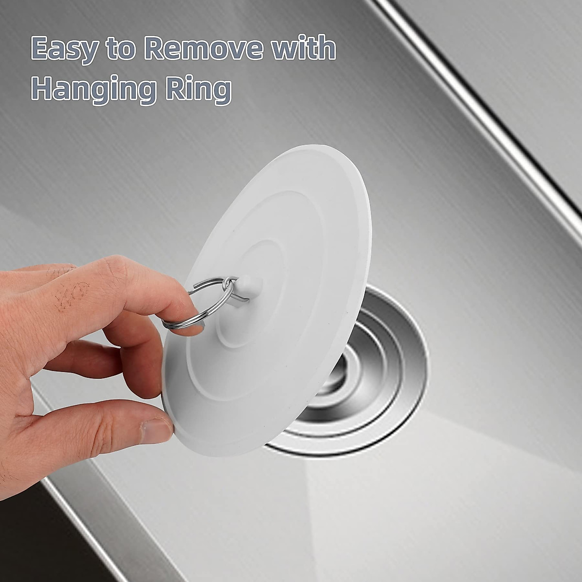 Hibbent 2 Pack Bath Tub Stopper, Flat Suction Sink Stopper Rubber Silicone Shower Drain Bath Plug Stopper for Kitchen, Bathroom and Laundry Sink (White-Grey)