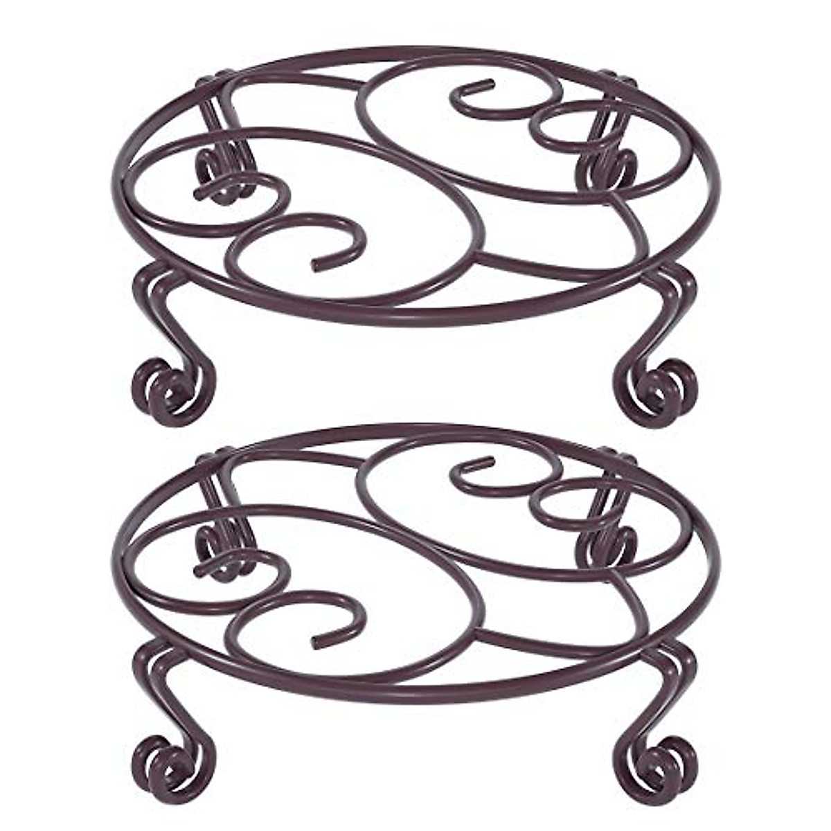 Yimobra Metal Plant Stand for Flower Pot 2 Pack Heavy Duty Potted Holder Indoor Outdoor Metal Rustproof Iron Garden Container Round Supports Rack for Planter (2PC Brown,11.8 Inches)