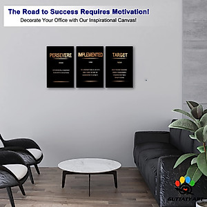3-Panel Motivational Wall Art for Office, Inspirational Quotes Canvas Art for Home Office Wall Decor, Persevere-Implemented-Target Inspiring Affirmations Positive Words for Company Decor(12”x18”x3Pcs)