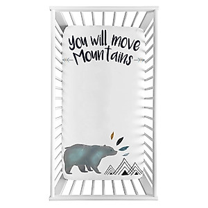 Sweet Jojo Designs Bear Mountain Boy Fitted Crib Sheet Baby or Toddler Bed Nursery Photo Op - Slate Blue and Black Watercolor You Will Move Mountains