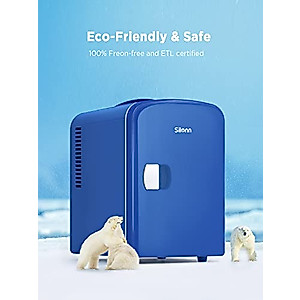 Silonn Mini Fridge, Portable Skin Care Fridge, 4 L/6 Can Cooler and Warmer Small Refrigerator with Eco Friendly for Home, Office, Car and College Dorm Room, Compact Refrigerator and Blue (SLRE01B1)