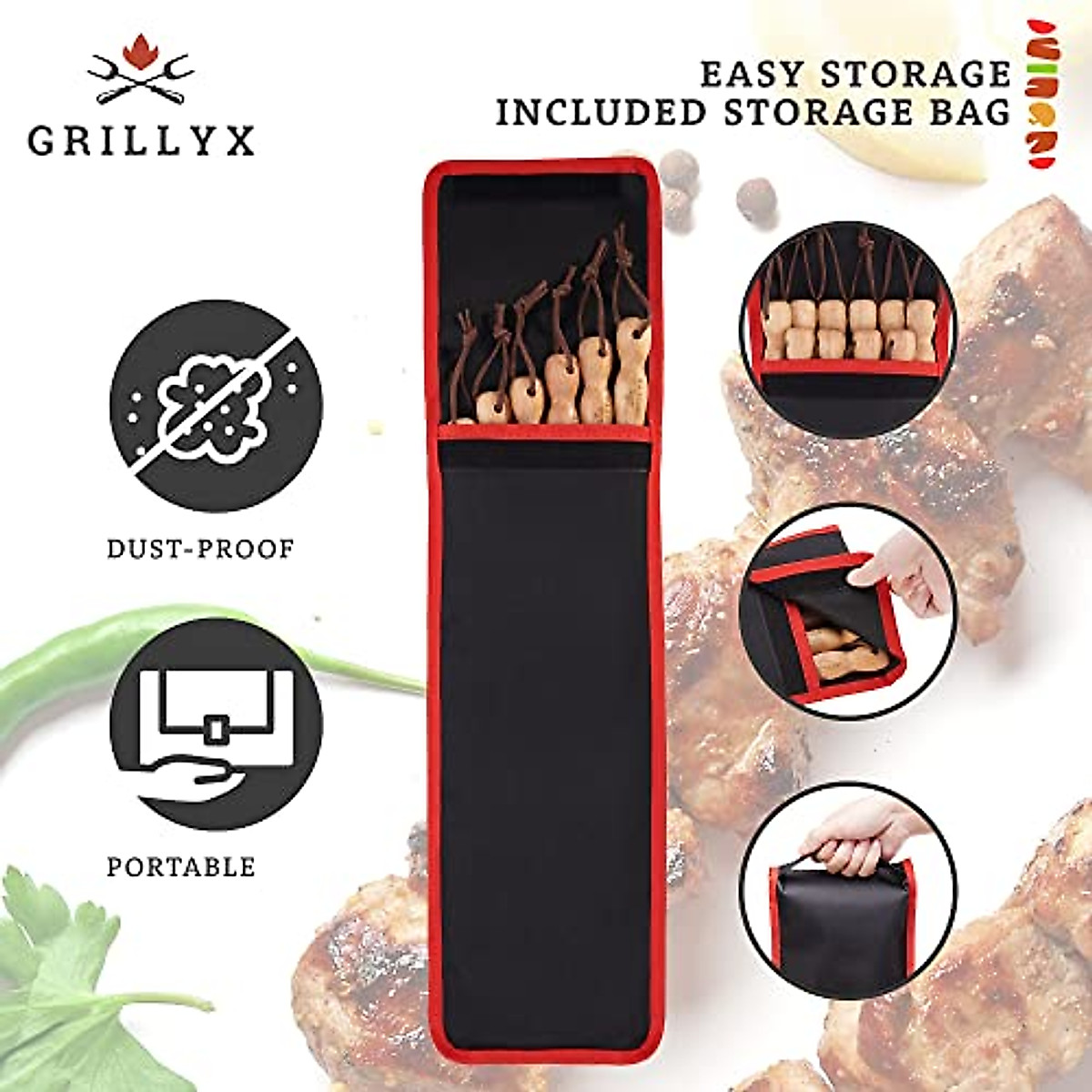 Grillyx Skewers - Premium BBQ Skewers - Skewers for Kabobs - Pack of 10 - Stainless Steel - Ideal for Grilling - shishkabob Skewers - Metal skewers