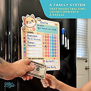 Willa Flare Fridge Chore Charts | Magnetic Chore Chart For Multiple Kids and Adults | Helps to Reward Responsibility with Family Chores Charts | Wet and Dry Markers (Gray Cat Weekly and Brown Ca)