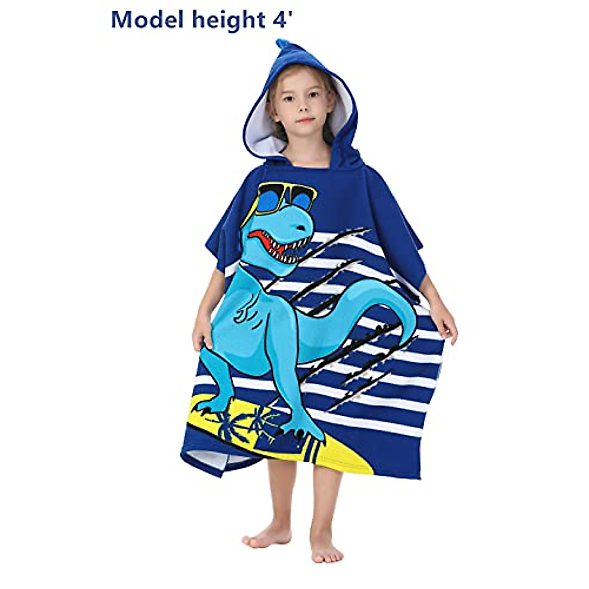 Athaelay Dinosaur Beach Towel with Hood for 3-10 Years Boys and Girls Hooded Towels Bath Robe for Kids with Drawstring Bag