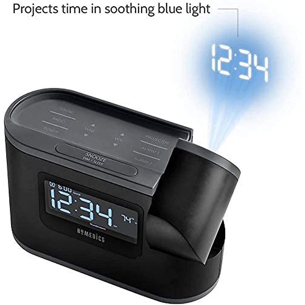 Homedics SoundSleep Recharged Alarm Clock & White Noise Sound Machine, 6-in-1 Projection Alarm Clock and Sleep Sound Machine, 8 Nature Sounds and Indoor Temperature Sensor, Auto-Off Timer