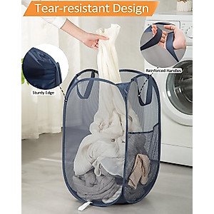 2 Pack Collapsible Laundry Baskets - Foldable Clothes Hampers for Laundry - Sturdy Pop Up Laundry Hampers for Home, Bedroom, Dorm, Kids Room, Travel Navy