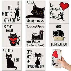 Funtery Cat Swedish Kitchen Dishcloths, 8 Pcs, Wooden, Absorbent, Quick Drying, Suitable for Daily Use, Cat Lover Gifts