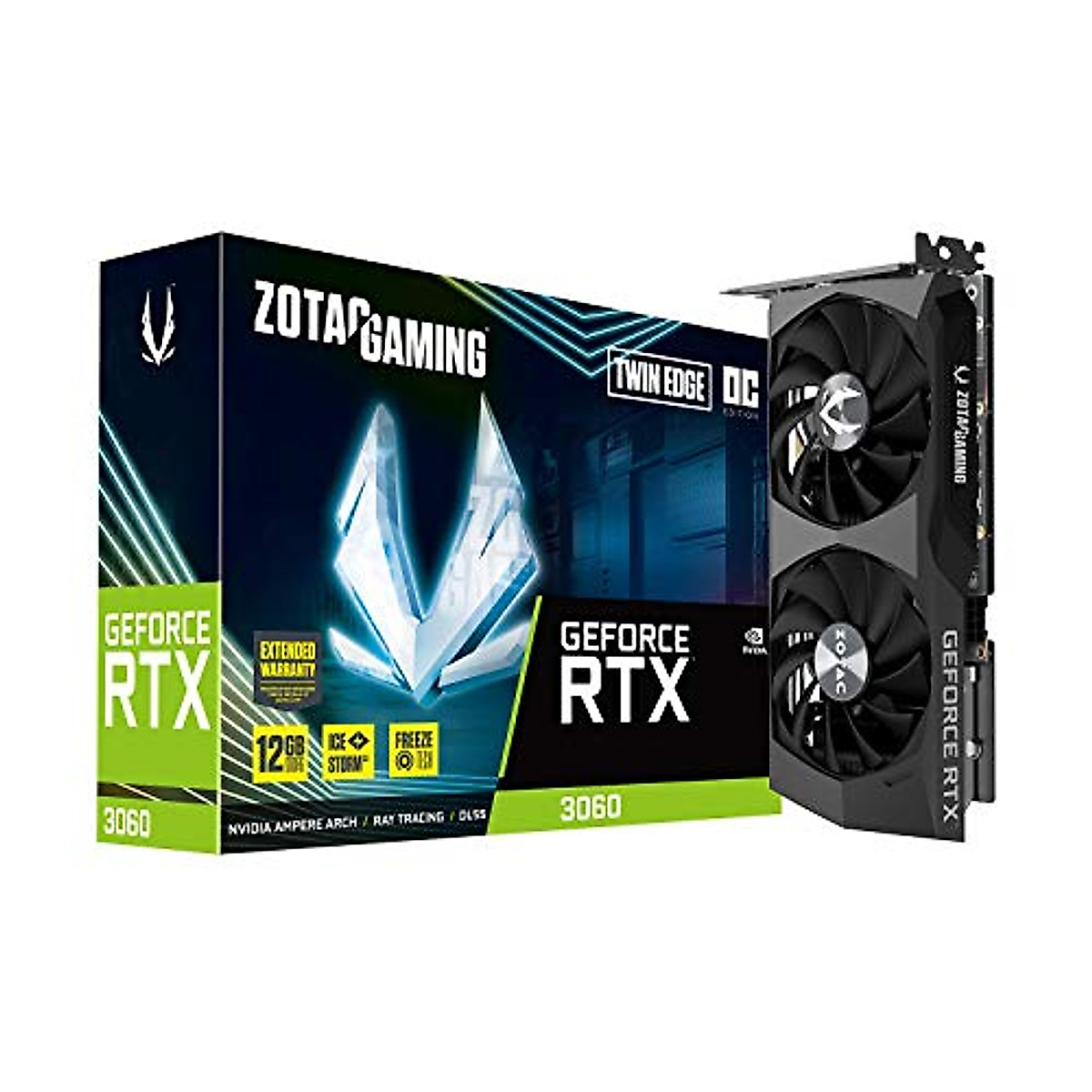 ZOTAC Gaming GeForce RTX 3060 Twin Edge OC 12GB GDDR6 192-bit 15 Gbps PCIE 4.0 Graphics Card, IceStorm 2.0 Cooling, Active Fan Control, Freeze Fan Stop ZT-A30600H-10M