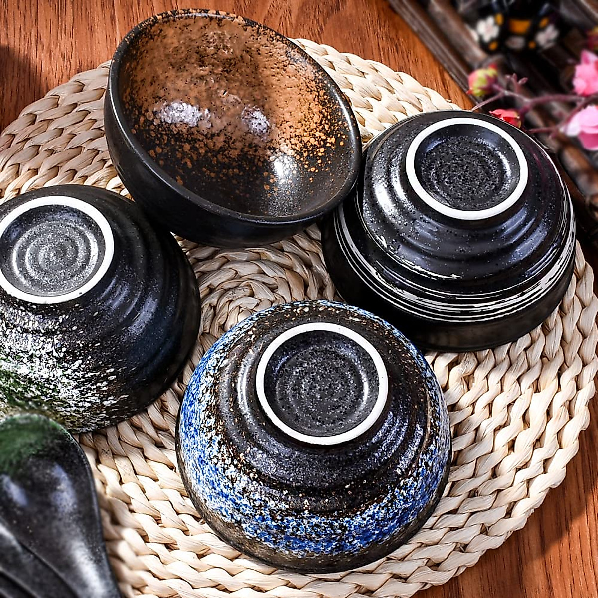 LMRLCS Japanese Kiln-formed Ceramic Bowl Set of 4 for Cereal, Soup, Dessert, and Rice Bowl set - Microwave Safe and Stackable