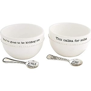 Mud Pie Salsa and Guacamole Serving Set of 2 with Spoons, White