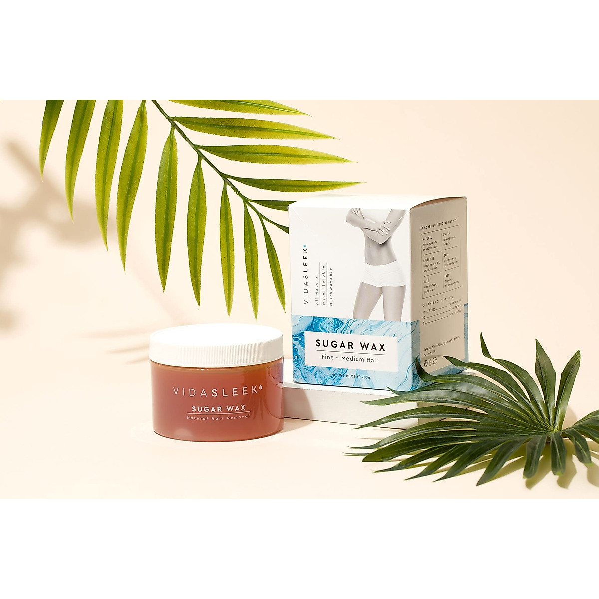 VidaSleek Sugar Wax Hair Remover for Men & Women - 100% Natural, Gentle & Washable Formula at Home Waxing - 10 Oz