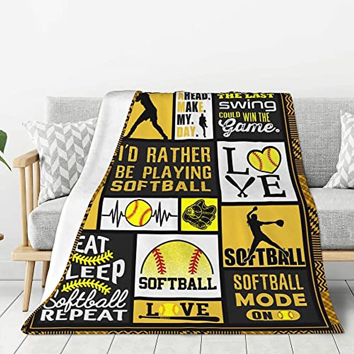 Softball Blanket 50''x60'' Softball Gift Blanket Super Soft Warm and Comfortable Throw Blanket for Fall Winter Spring All Season-1