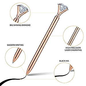 HH-STUDIO CUSTOM Rose Gold Diamond Ballpoint Pens with Big Colorful Diamond Bling Metal Ballpoint Pen Office Supplies Gift Pens For Christmas Wedding Birthday, ROSGOLD