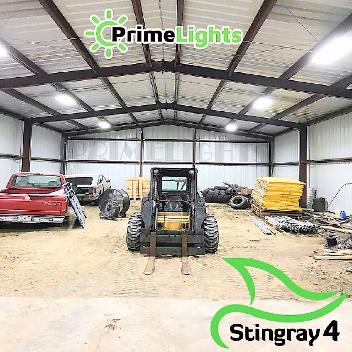 PrimeLights LED 4' ft, Shop Light 120W 21,600 Lumen 120/277v 5000K Day Garage Warehouse Shop Metal BLDG Light Fixture 120° Beam Angle Stingray 6 (Frosted LED Bulbs)