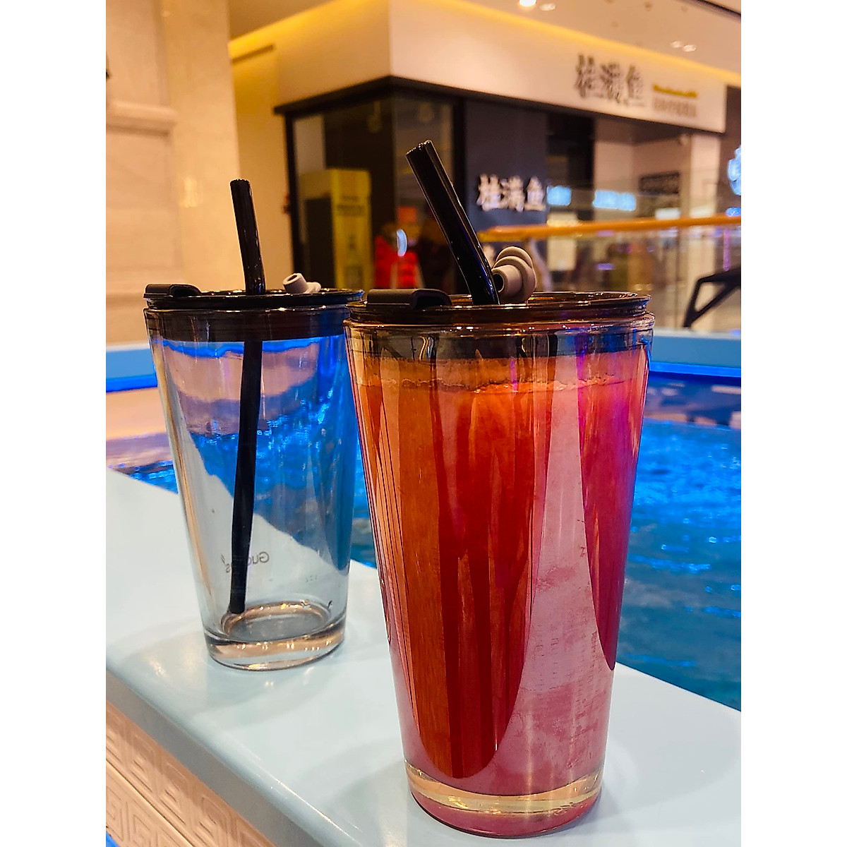 2 Pack 16 Ounce Tumbler with Lid and Straw, Leakproof Glass Cups with Lids and Straws, Iced Coffee Cup Silicone Sleeve Smoothie Cup Boba Cup