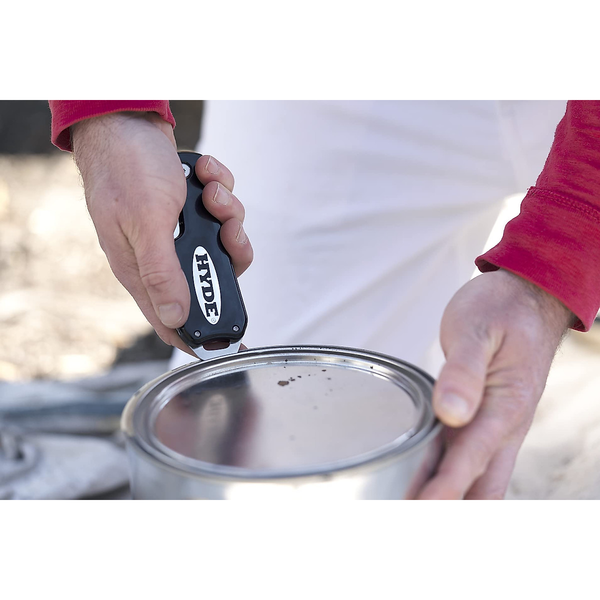 Hyde Dual Blade Folding Painter's Tool 5-In-1 Stainless Steel Folds Closed, Flex 1-1/2 Inch, Cleans Rollers, Spreads Compound, Scrapes, Cleans Out Cracks, Opens Cans and Boxes,Black