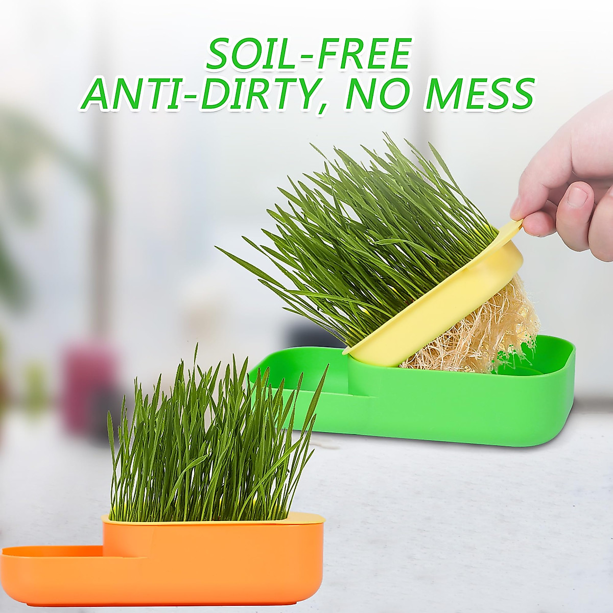 Sozize 2Pcs Hydroponic Cat Grass Planter Wheat Cat Grass Kit Soil Free Seed Sprouting Tray for Cat Grass Indoor Cats (no Seeds Included)