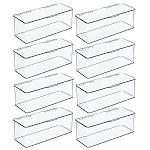 mDesign Plastic Stackable Tall Storage Bin Container Box with Hinged Lid for Kids Room, Play Room, Nursery for Organizing Toys, Games, Puzzles, Craft and School Supplies - 8 Pack - Clear
