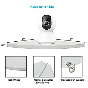 JORIKCHUO 10 inch Corner Wall Shelf Set of 2, Solid Wood Corner Floating Shelves for Wall, Round End Wall Mounted Floating Shelf for Bedroom, Living Room and Kitchen (White-10 inch)